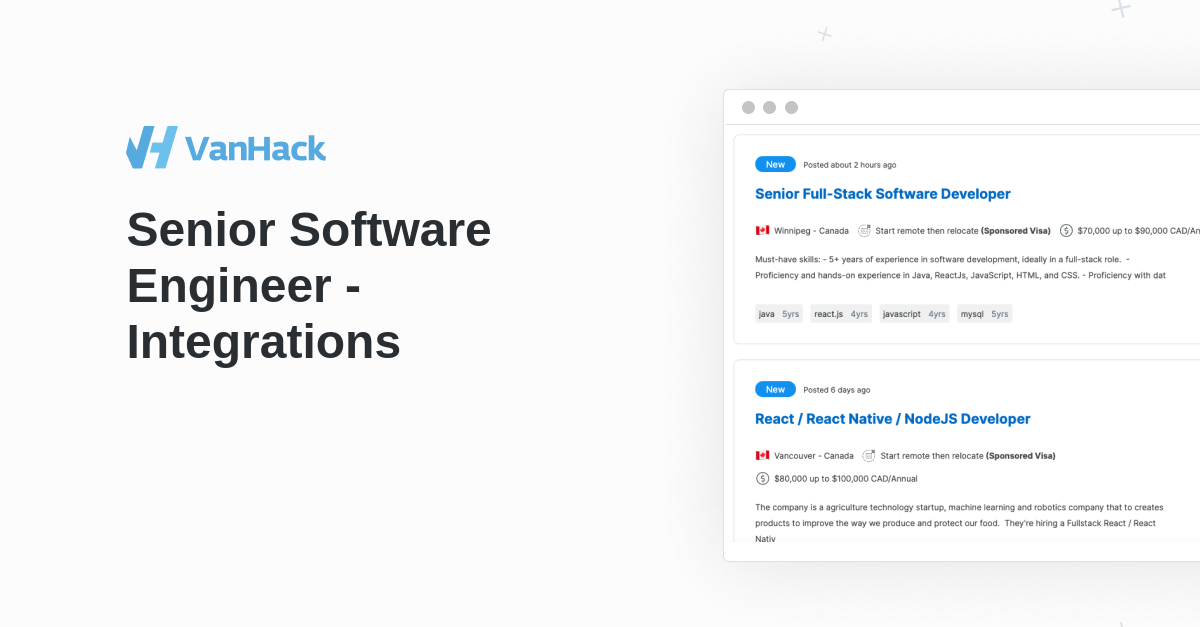 Senior Software Engineer - Integrations - VanHack